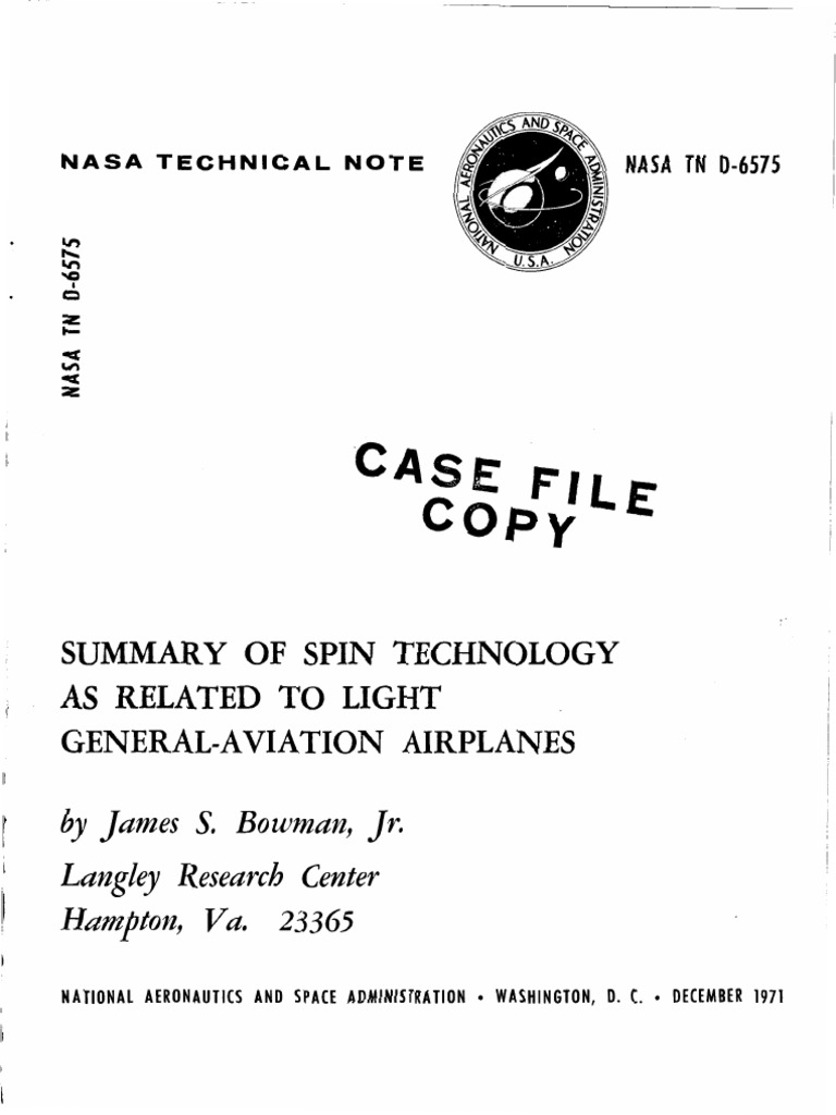 NASA Spin Technology | Download Free PDF | Aircraft | Motion (Physics)