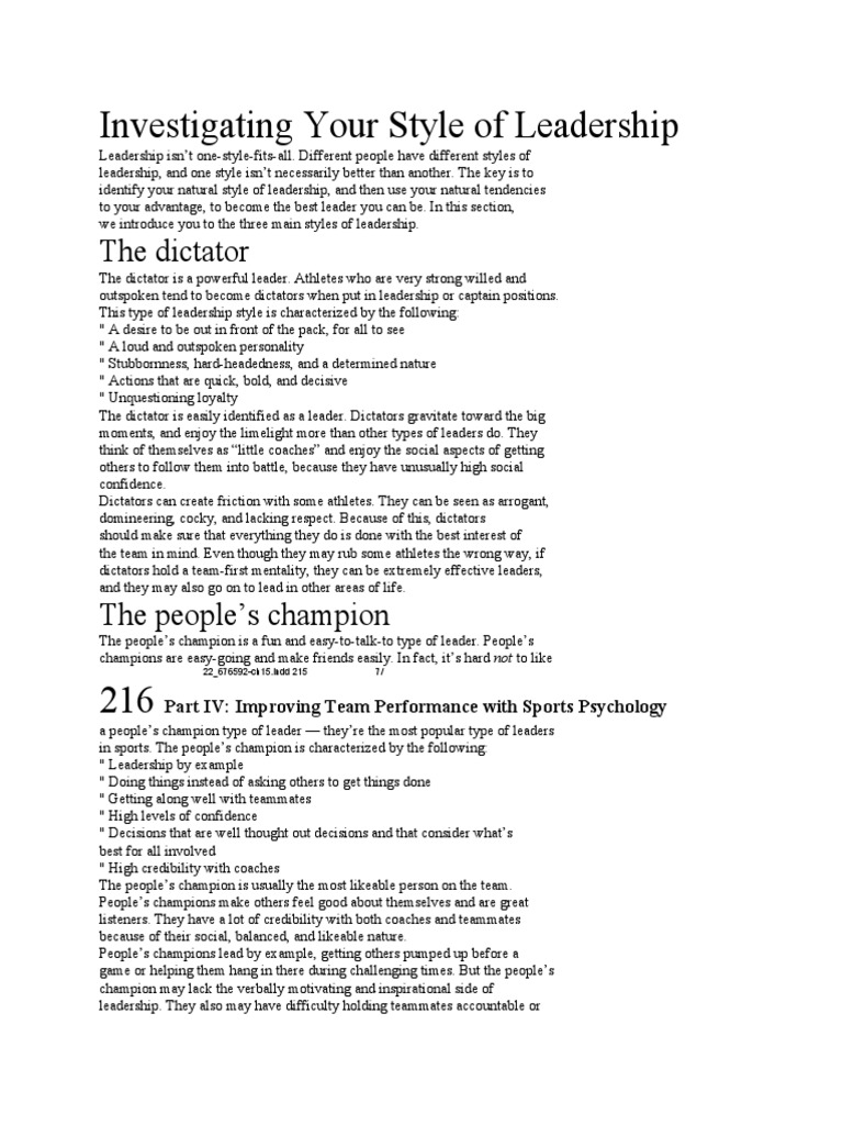 Investigating Your Style of Leadership: The Dictator | PDF