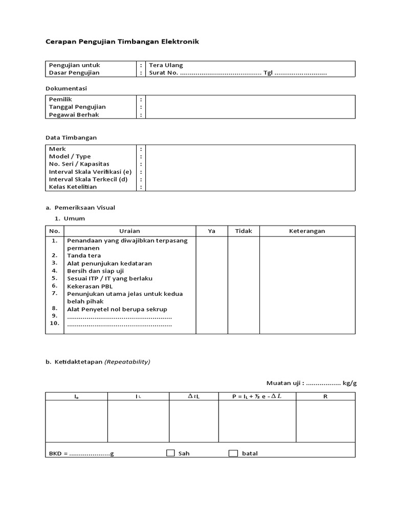 Contoh Formulir Kalibasi Timb. Elektronik | PDF