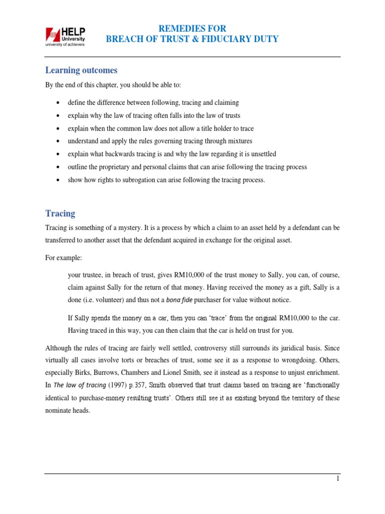 Remedies For Breach of Trust - Tracing and Personal Claim | PDF ...