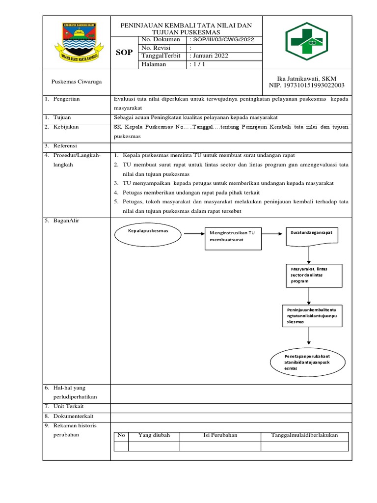 2.3.6.4 Sop Peninjauan Kembali Tata Nilai Dan Tujuan Puskesmas | PDF