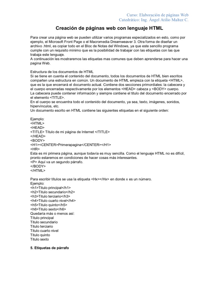 Creacion de Paginas Web Con Lenguaje HTML | PDF | HTML | Hipervínculo