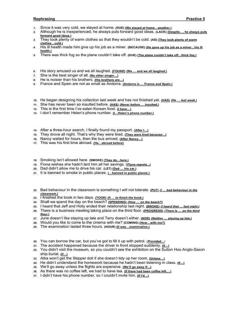 Rephrasing, Practice 5 | PDF
