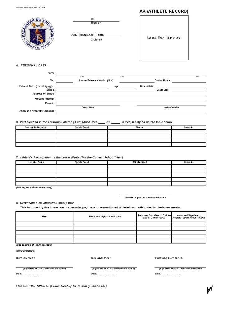 Ar (Athlete Record) : Region | PDF