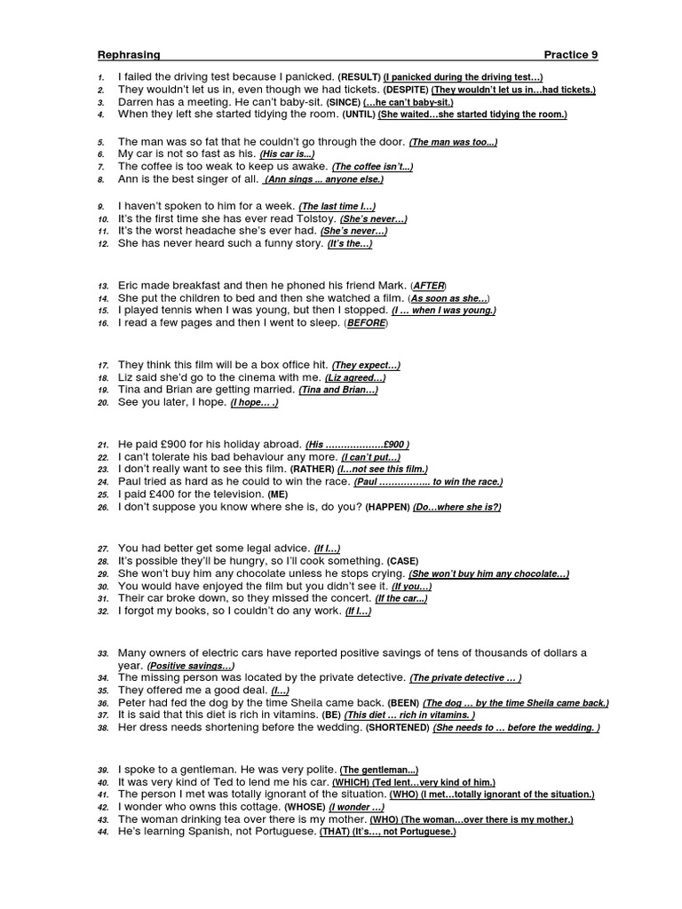 Rephrasing, Practice 9 | PDF