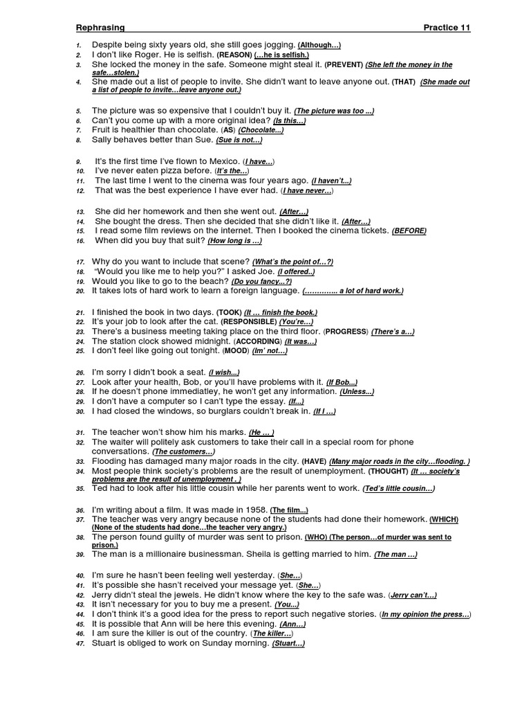 Rephrasing, Practice 11 | PDF | Games & Activities | Home & Garden