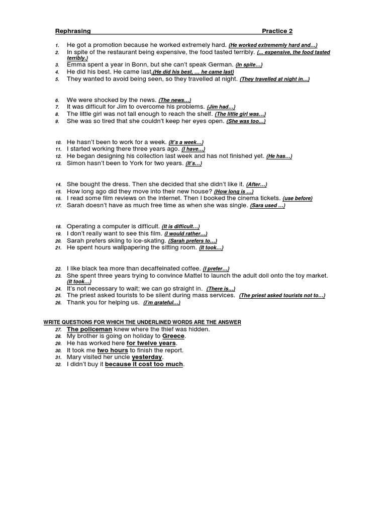 Rephrasing, Practice 2 | PDF
