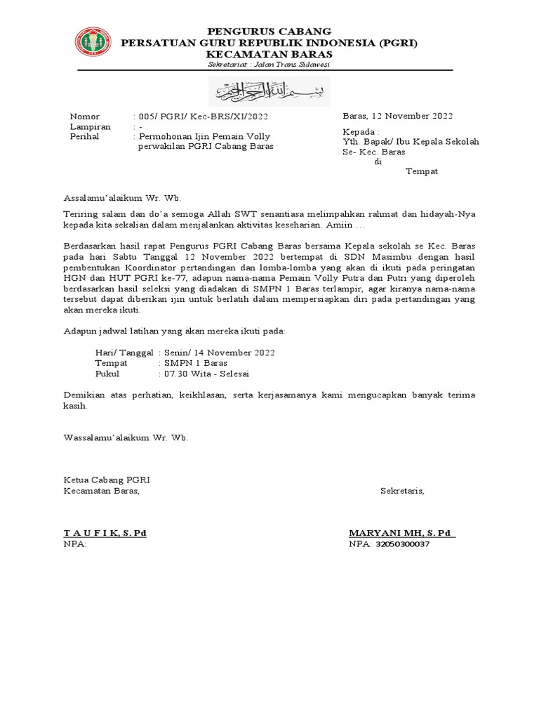 Pgri Surat Ijin | PDF