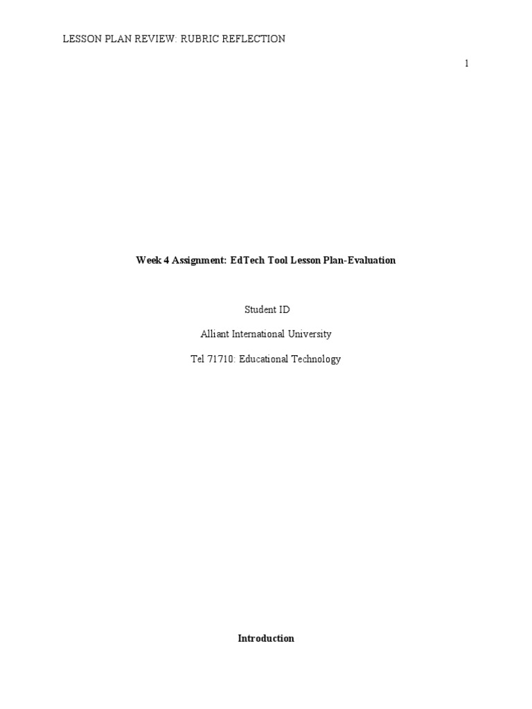 Reflection Paper Week 5 Pdf Rubric Academic Educational Technology