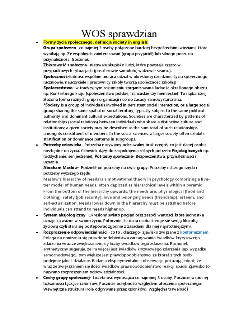 WOS Sprawdzian: Konformizmem | PDF