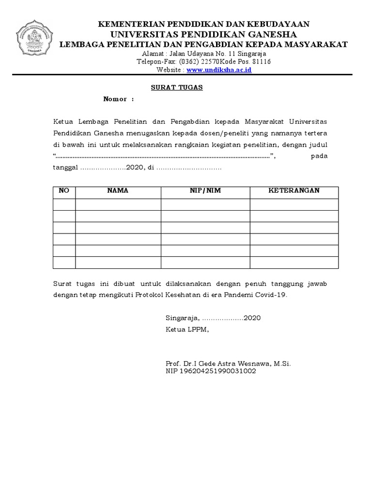 Contoh Surat Tugas Penelitian 1 | PDF