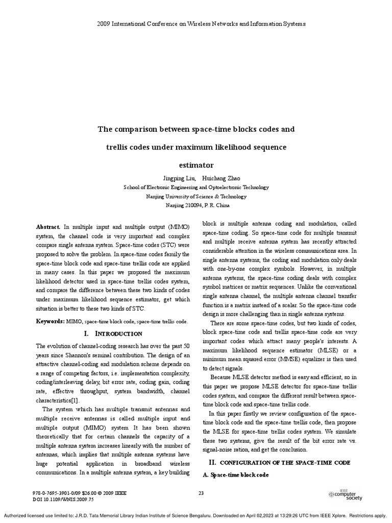 The Comparison Between Space-Time Blocks Codes and Trellis Codes Under ... The Comparison Between Space-Time Blocks Codes and Trellis Codes Under ...