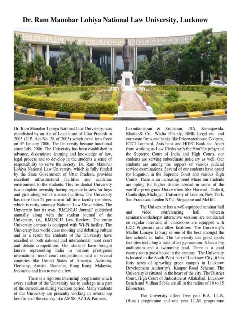 RMLNLU | PDF | University And College Admission | Postgraduate Education