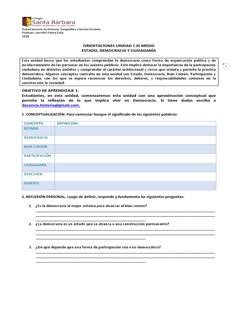 Educación Ciudadana Unidad1 Estado Democracia Ciudadania Pdf
