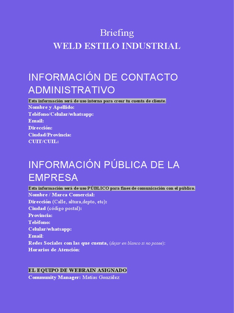Briefing WELD ESTILO INDUSTRIAL | PDF | Marketing | Comunicación