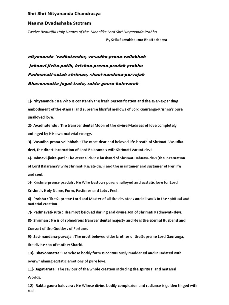 12 Names of Lord Nityananda | PDF | Gender And Hinduism | Monotheistic Religions