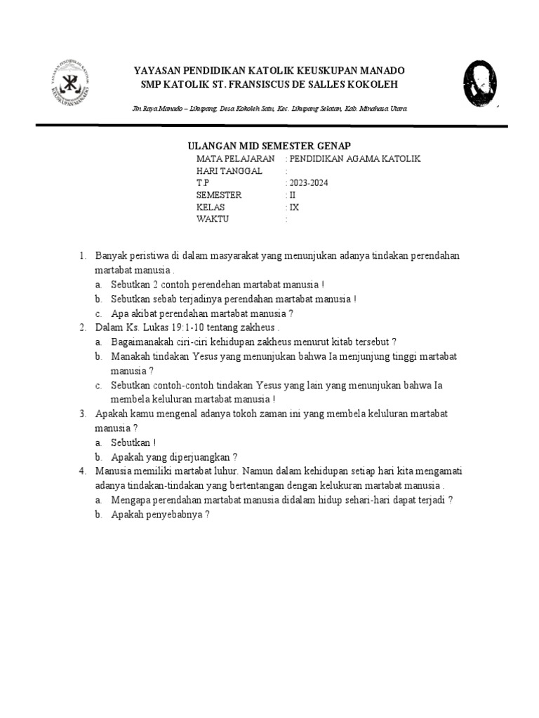 Ulangan Mid Semester PAI Kelas IX 2023 | PDF | Agama & Spiritualitas