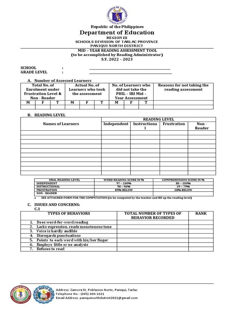 District Mid Year Reading Assessment Tool | PDF