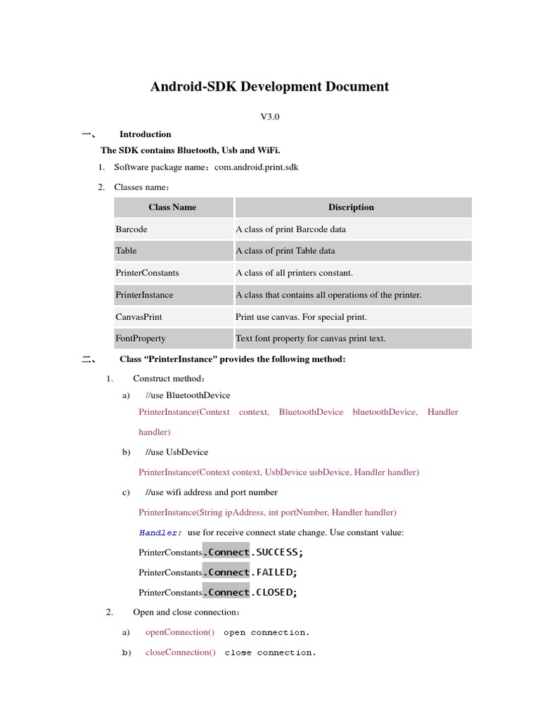 Android-SDK3.0 Development Document | PDF | Barcode | Printer (Computing)