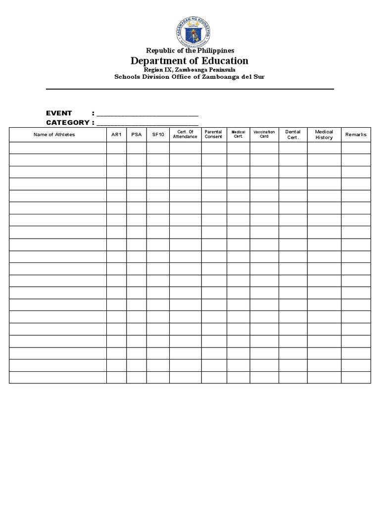 Sports Checklist | PDF