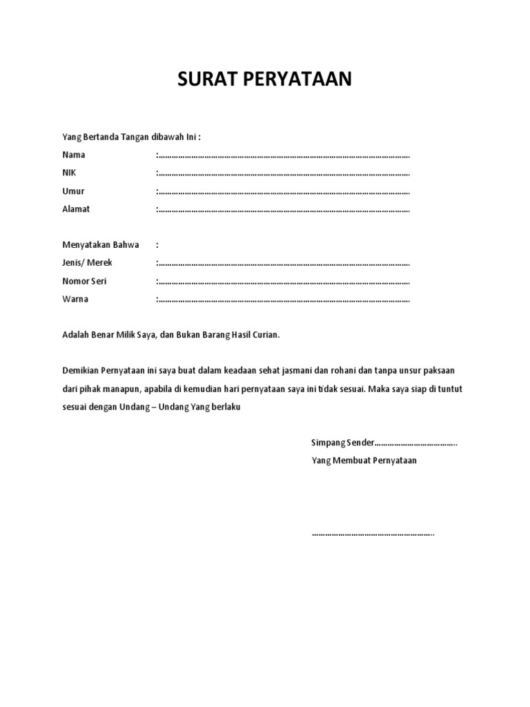 SURAT PERYATAAN Bukan Barang Curian | PDF