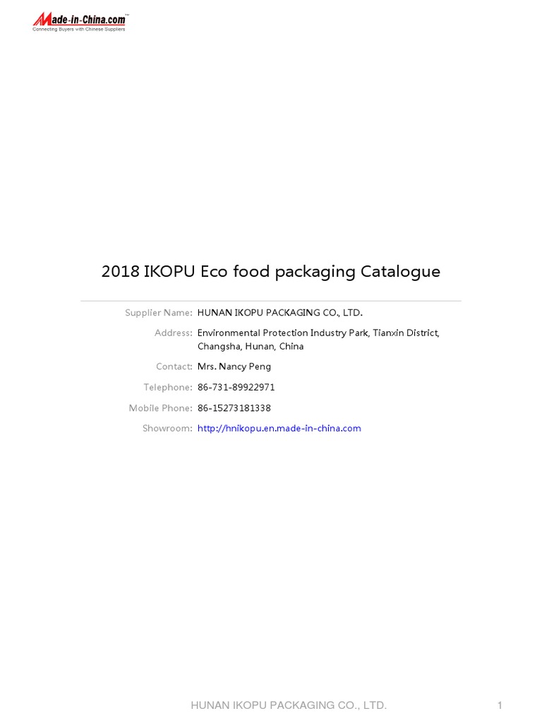 HUNAN IKOPU PACKAGING CO LTD - IKOPU Eco Food Packaging | PDF ...