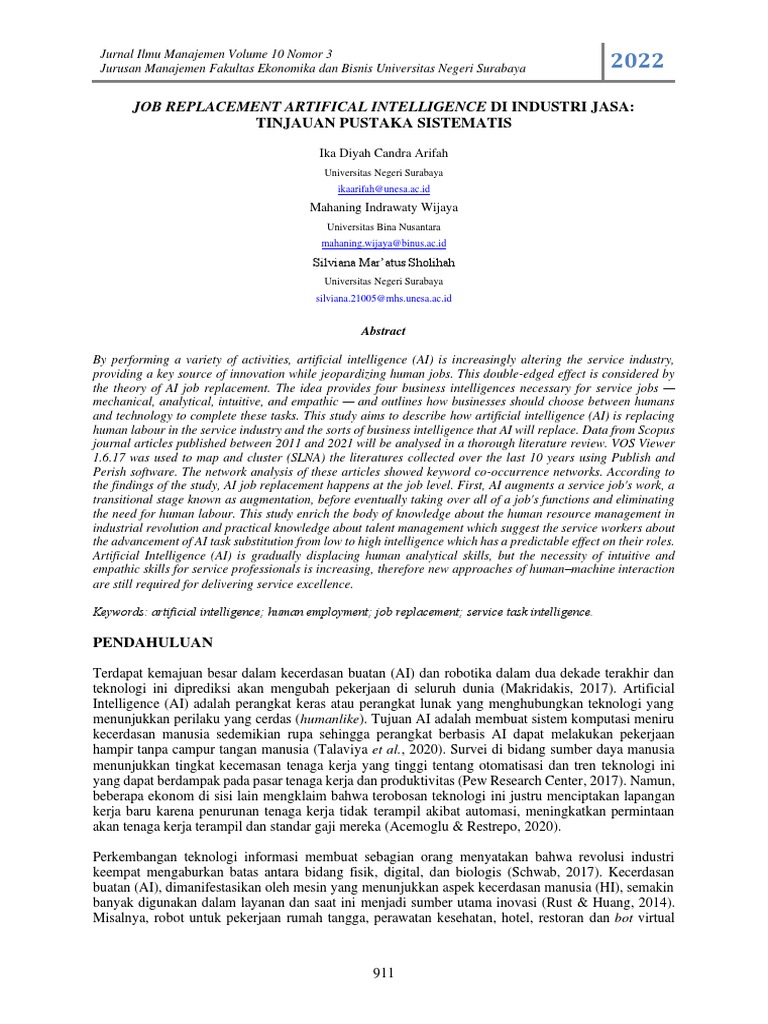 Job Replacement by Artificial Intelligence in the Service Industry: A Systematic Literature ...