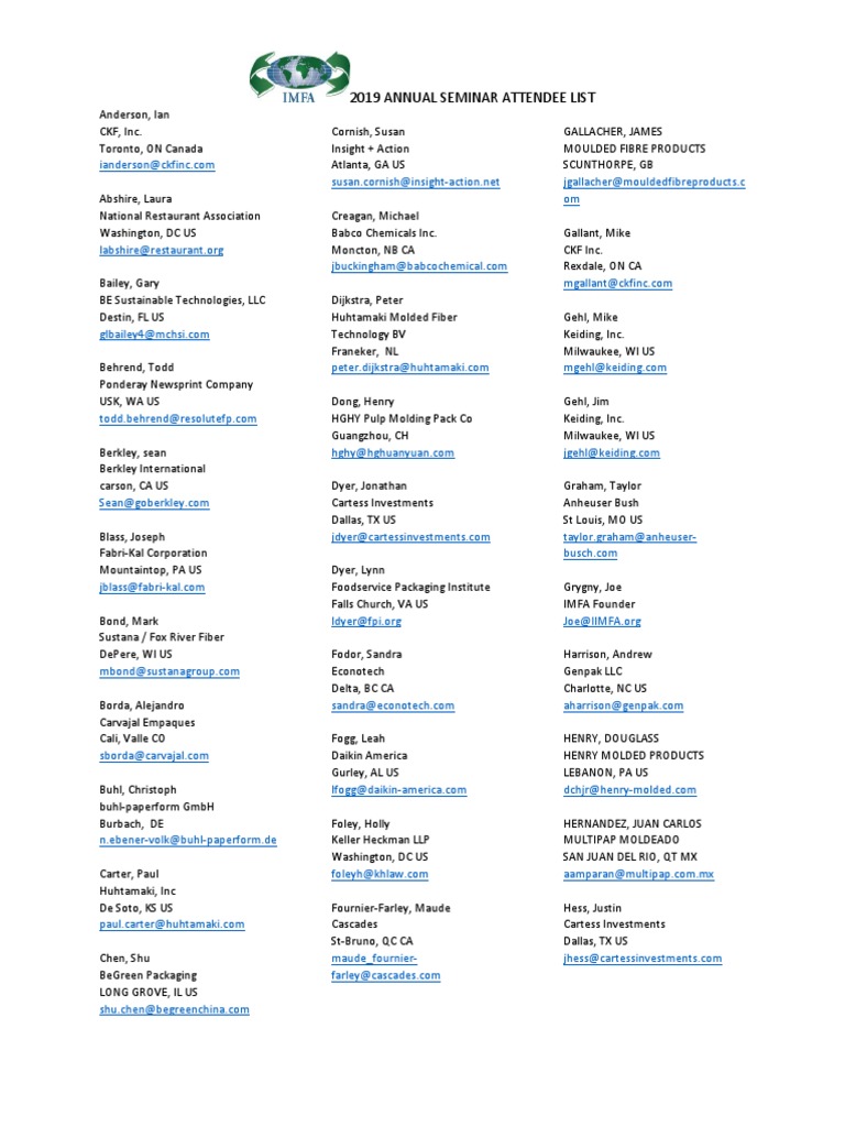 2019 Annual Seminar Attendee List 1 | PDF | Companies | Companies Of ...