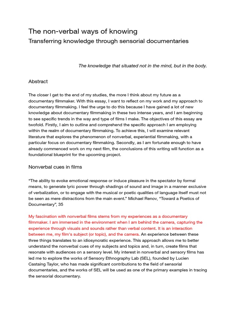 Viktor Nemeth - Research Thesis - The Non-Verbal Ways of Knowing | PDF | Experience | Perception