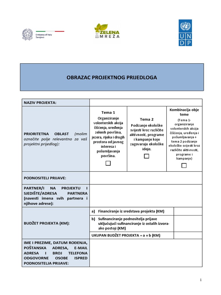 Obrazac Projektnog Prijedloga: Označite Polje Relevantno Za Vaš Projektni Prijedlog) | PDF