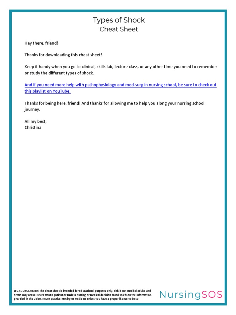 Types of Shock Cheat Sheet | Download Free PDF | Shock (Circulatory ...