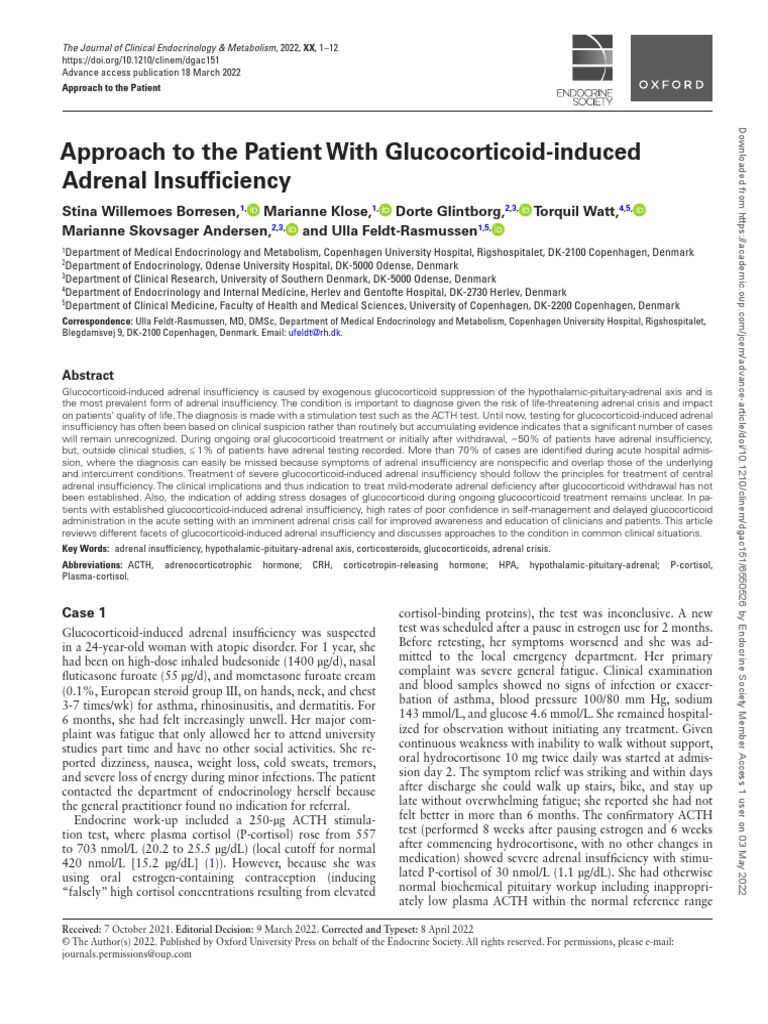 Approach To Patient With Glucocorticoid Induced Adrenal Insufficiency | PDF | Glucocorticoid ...