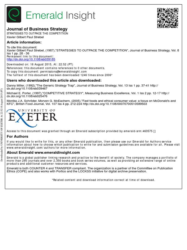 Journal of Business Strategy: Article Information | PDF | Strategic ...
