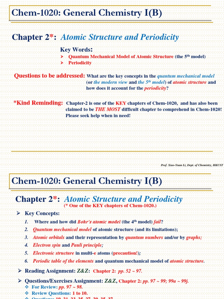 Chem-1020: General Chemistry I (B) : Atomic Structure and Periodicity | Download Free PDF ...