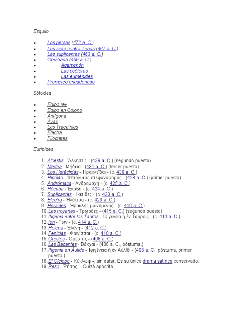 Obras Clásicas de Esquilo, Sófocles y Eurípides | PDF
