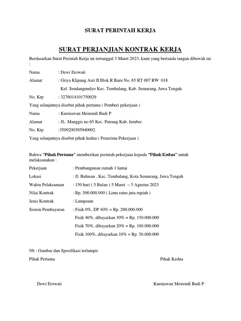 CONTOH SURAT PERINTAH KERJA | PDF