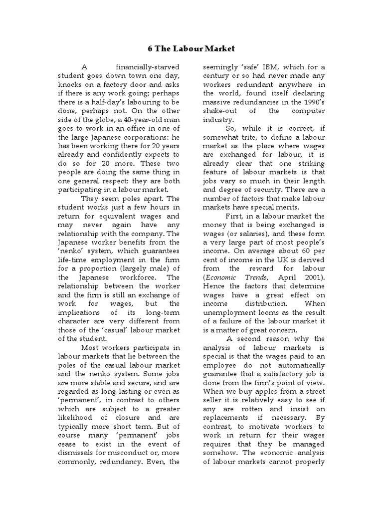 6 The Labour Market Pdf Unemployment Labour Economics