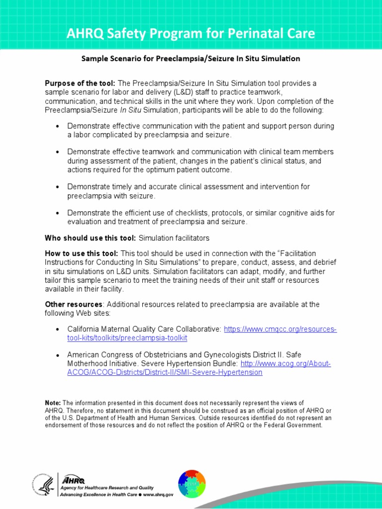 AHRQ Safety Program For Perinatal Care: Sample Scenario For ...