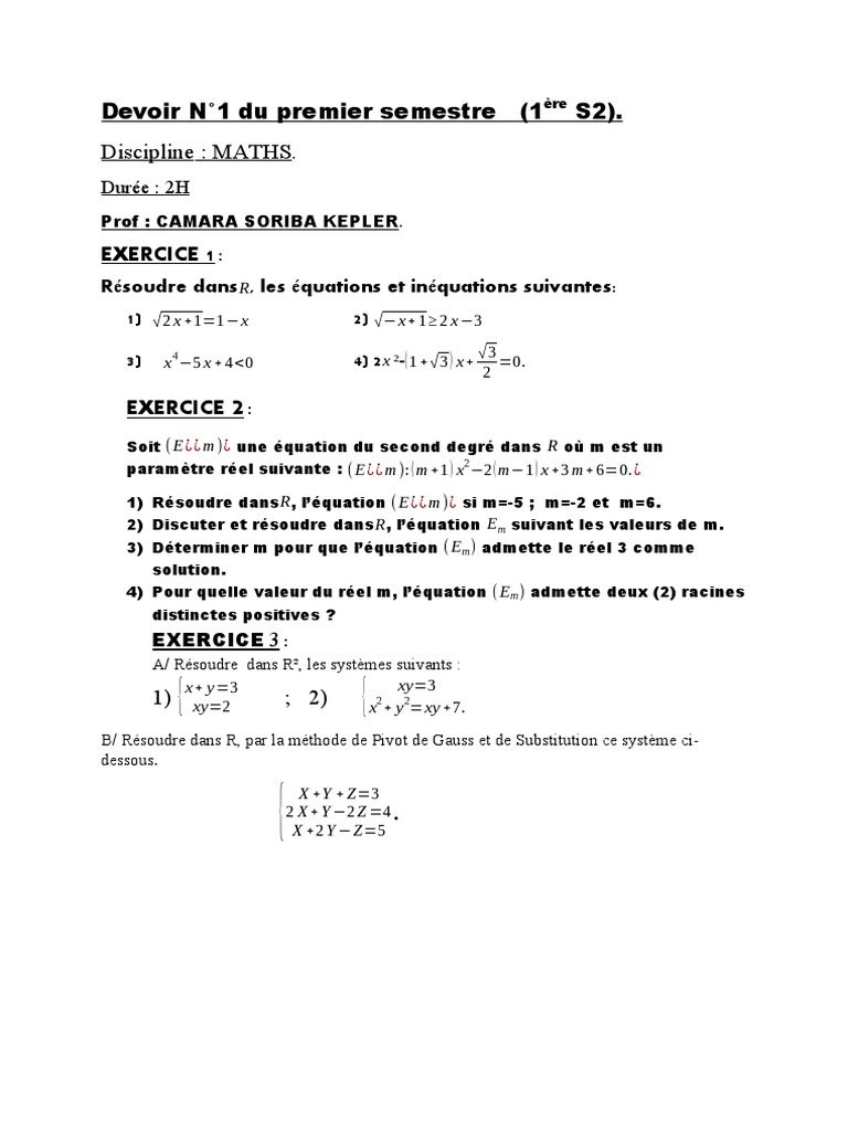 Devoir N°1 1ère S2 1er Semestre 2023 | PDF