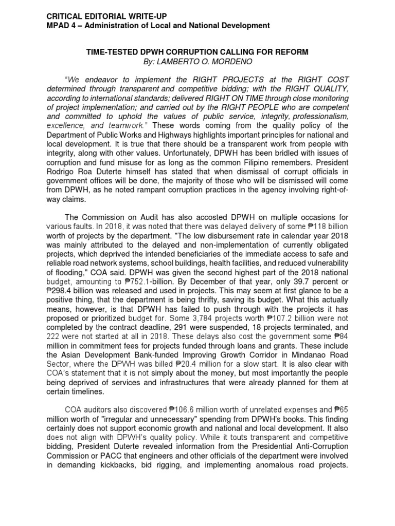 Critical Editorial Write-Up Mpad 4 - Administration of Local and ...