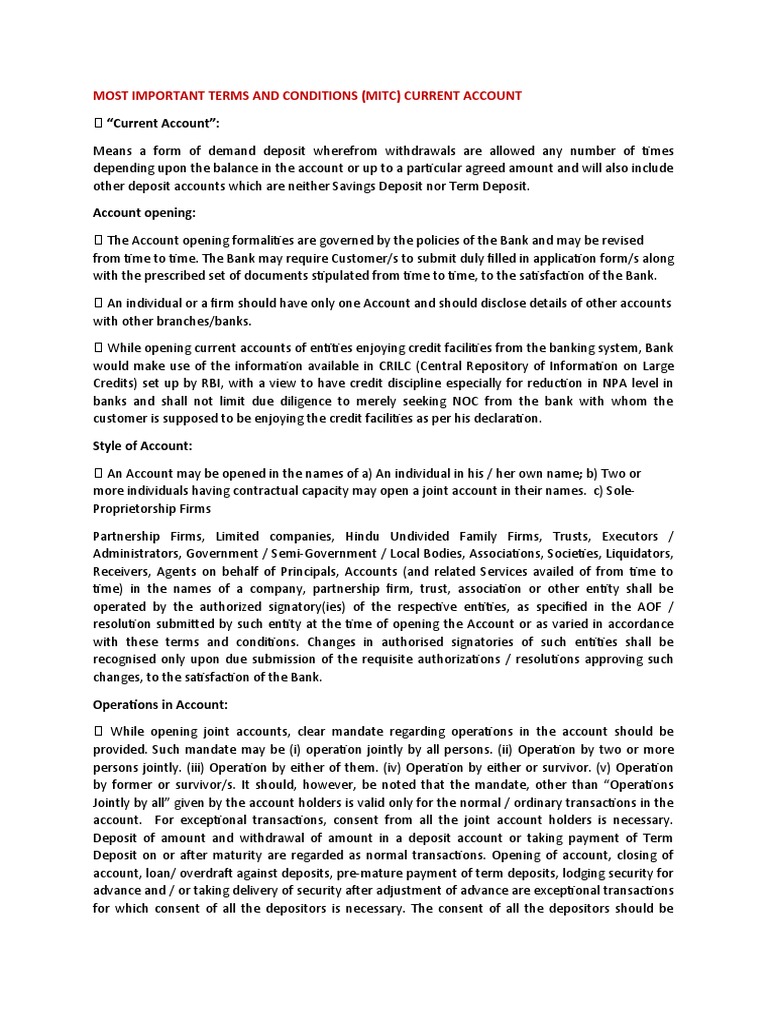 MITC CURRENT ACCOUNT | PDF | Cheque | Overdraft