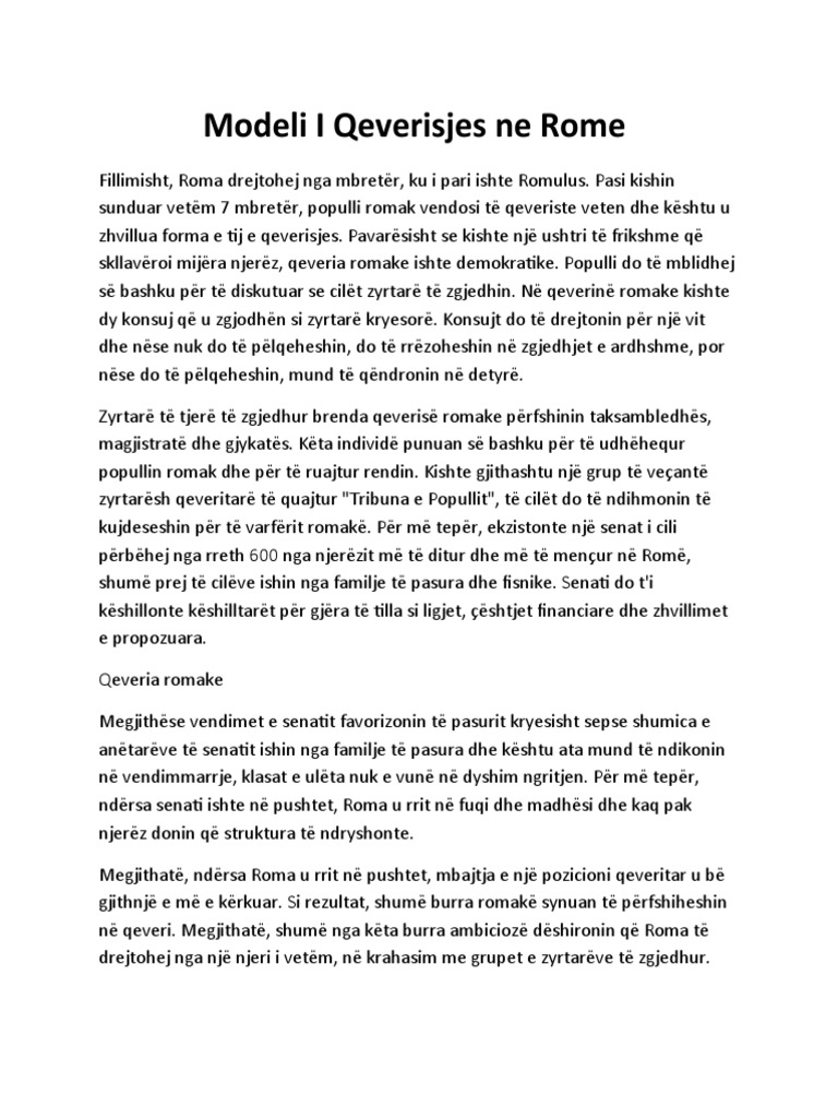 Modeli I Qeverisjes Ne Rome | PDF