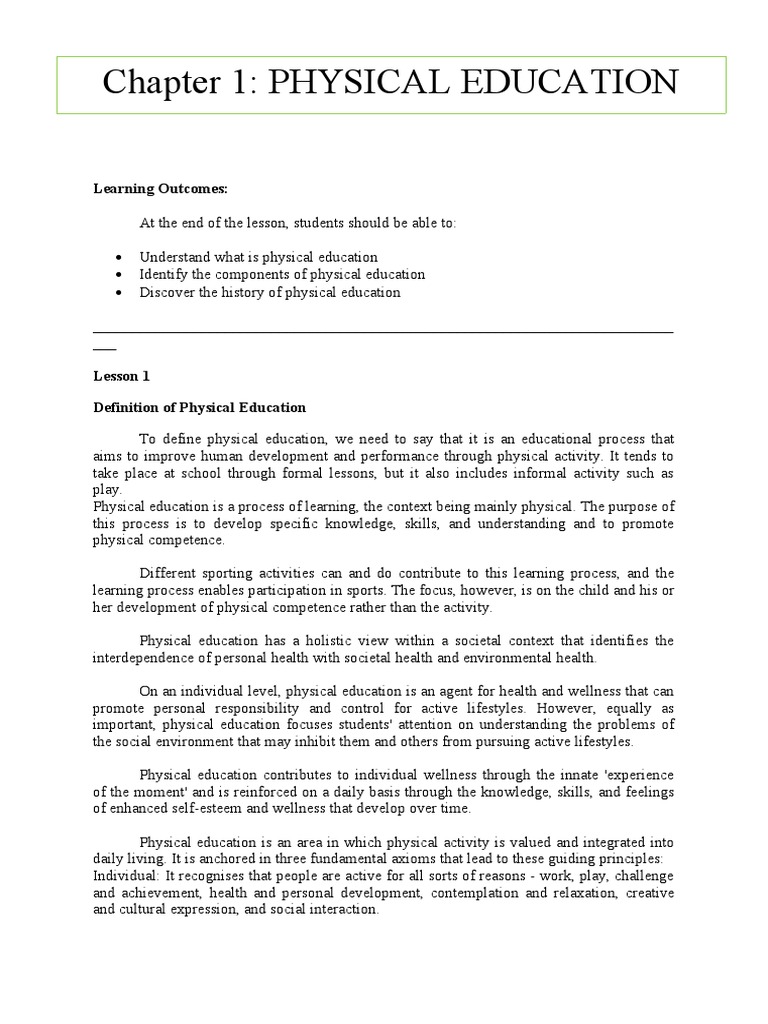 Chapter 1: Physical Education: Learning Outcomes | PDF | Physical ...
