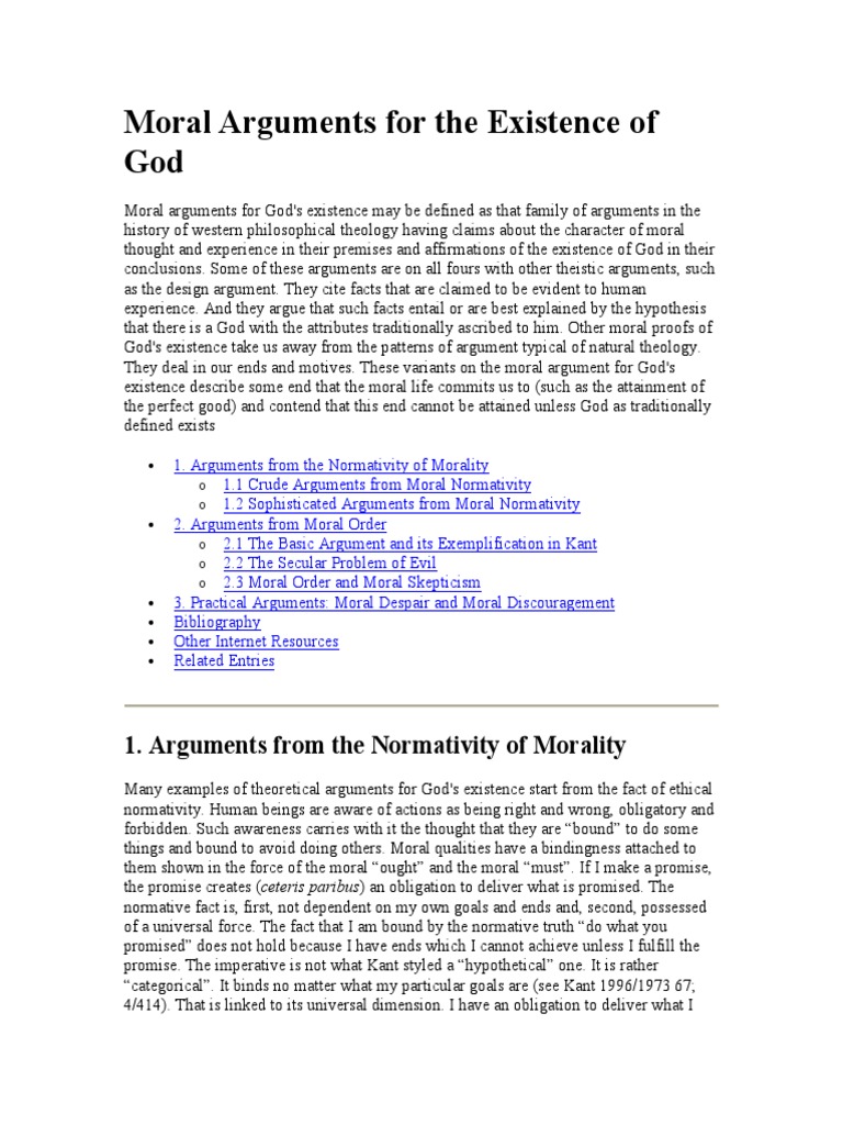Moral Arguments For The Existence of God | PDF | Existence Of God | Virtue
