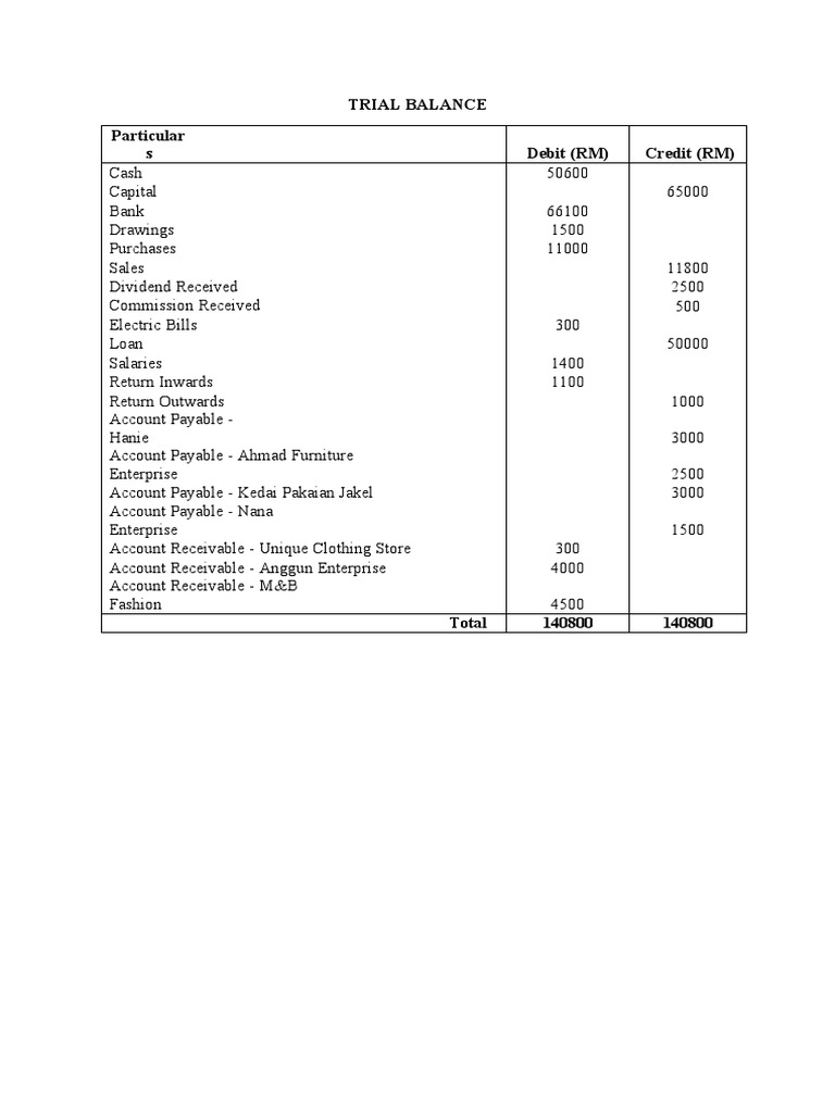 ACC117 Trial Balance | PDF