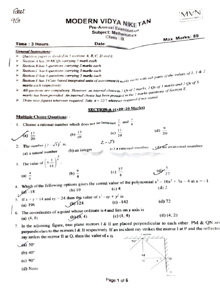 MVN Ix Maths Paper | PDF | Rectangle | Elementary Geometry