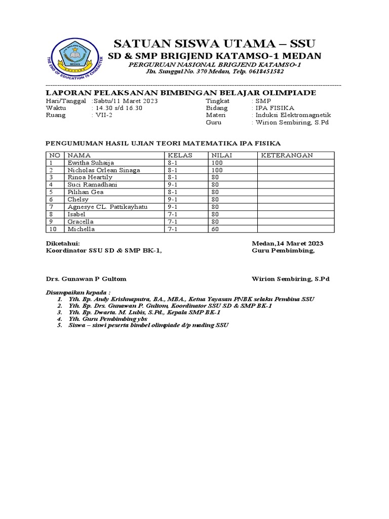 Nilai SSU 14 Maret | PDF