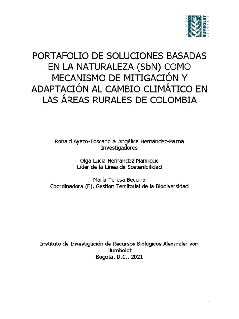 4.5.3 Portafolio de SBN Como Mecanismo de Mitigación y Adaptación Al Cambio Climático en Áreas ...