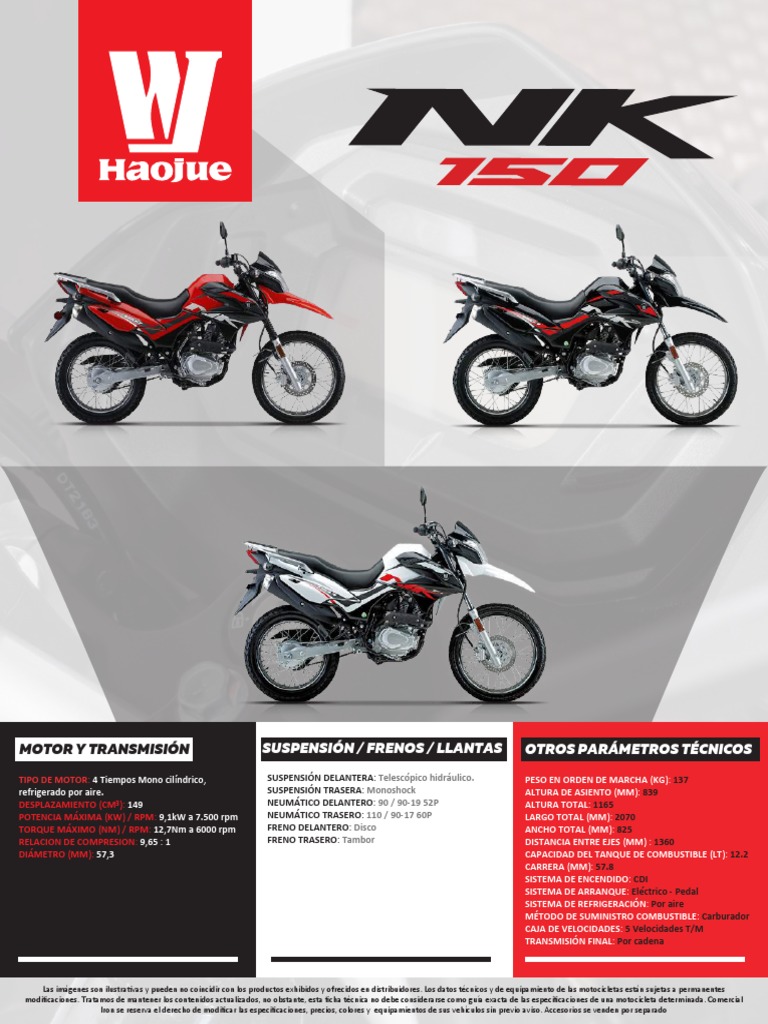 Ficha Tecnica NK150 | PDF | Motocicleta | Tecnología de vehículos