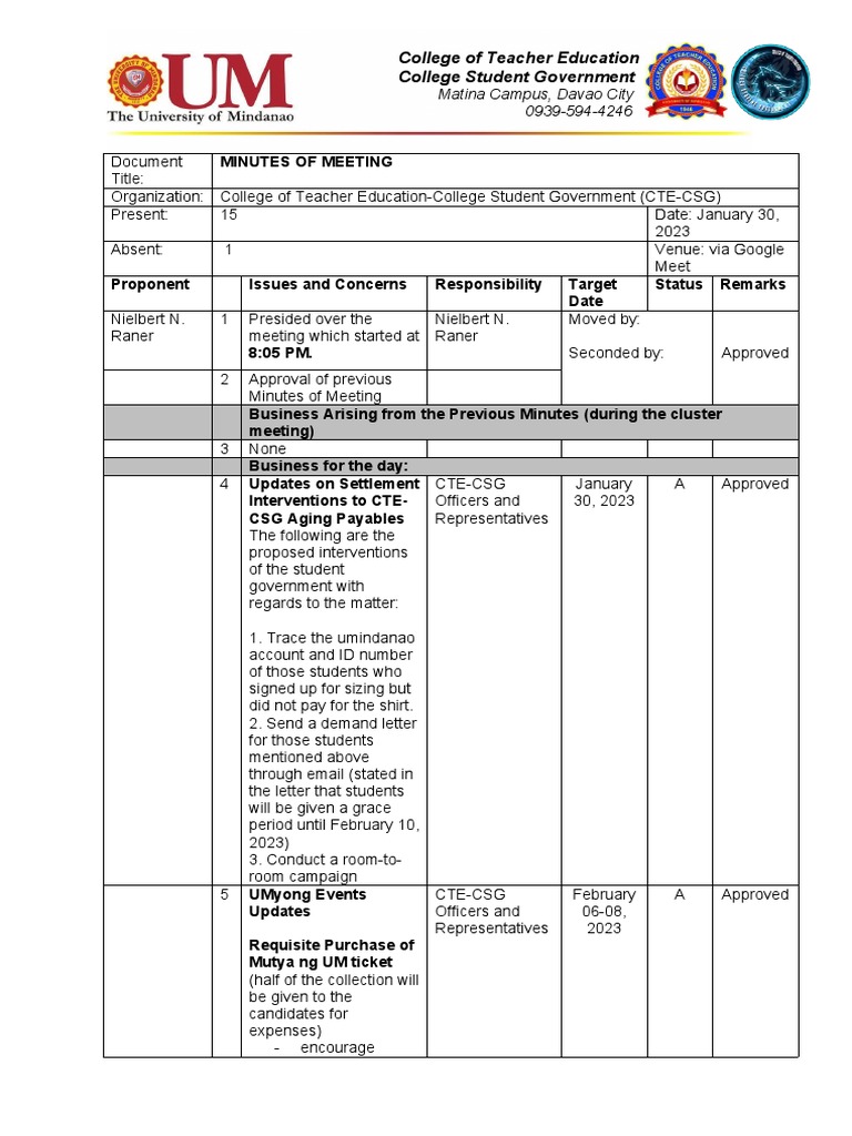 Minutes-Of-Meeting (01-30-2023) | PDF Minutes-Of-Meeting (01-30-2023) | PDF